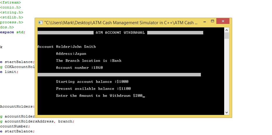 ATM Cash Management Simulator in C++ Free Source Code | SourceCodester